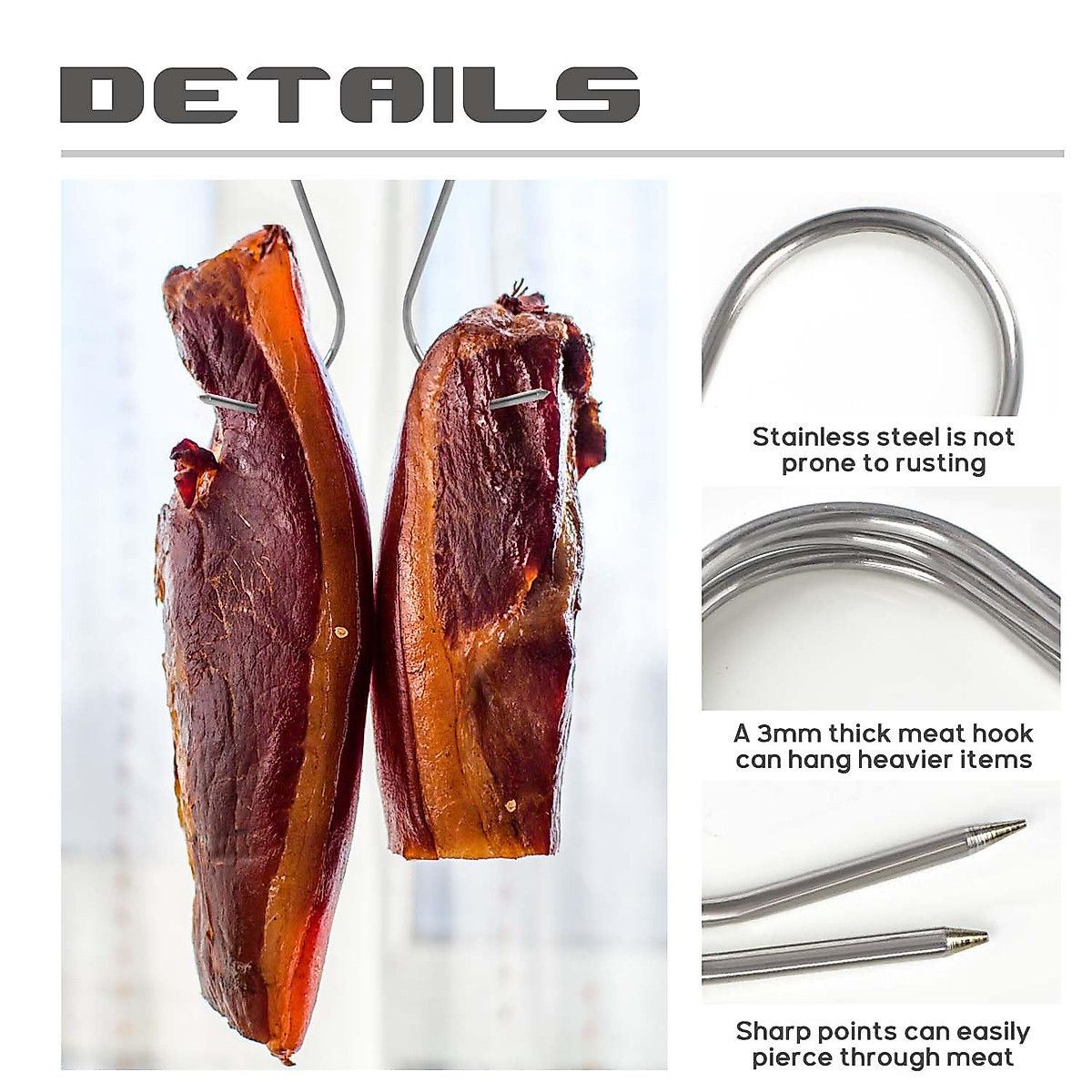15 Pcs Stainless Steel Meat Hooks Butcher Hooks 3 Different Size S-Shaped Smoker Hooks for Hanging Beef Ribs Chicken, 3 MM Diameter 4.7/5.9/7.1 Inches Long Butchering Equipment