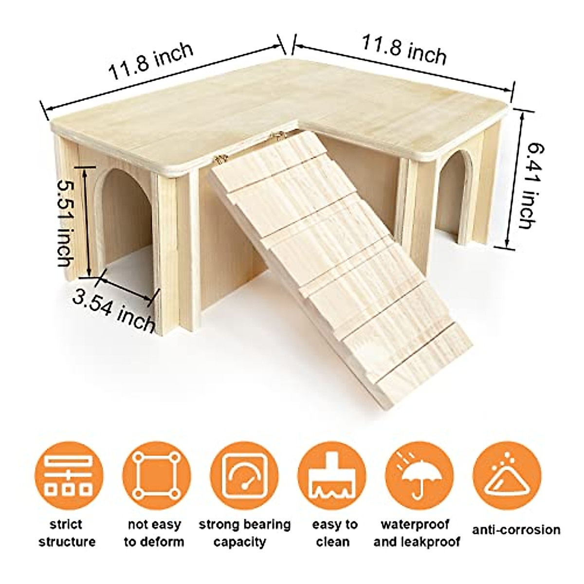 Chngeary Guinea Pig Hideout and House: Multi Chamber Wooden Guinea Pig Castle with Ladder, Cage Accessories for Chinchilla Dwarf Rabbits Hamster Bunny and Others