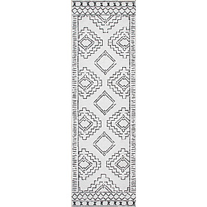 nuLOOM 2' x 12' SpinClean Machine Washable Stain-Resistant Area Rug with Non Slip Backing, Low Profile for Living Room, Bedroom, and Dining Room, Noa White