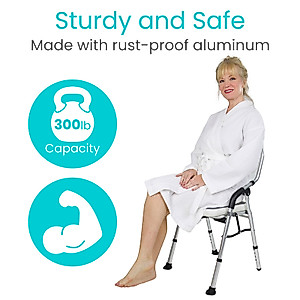 Vive Shower Chair For Elderly And Disabled - Folding Seat With Arms And Back - Foldable Bathroom Chairs For Sitting, Inside Shower - Portable For Travel - Fold Down, Collapsible, Compact & Comfortable