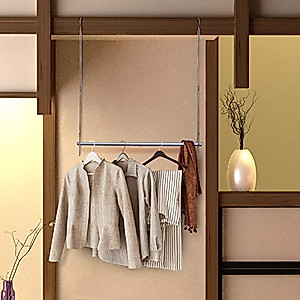 Exsun 2pcs Closet Rod for Hanging Clothes Adjustable Double Hanging Closet Rod Closet Bar Closet Systems Closet Brackets with Rod Holder