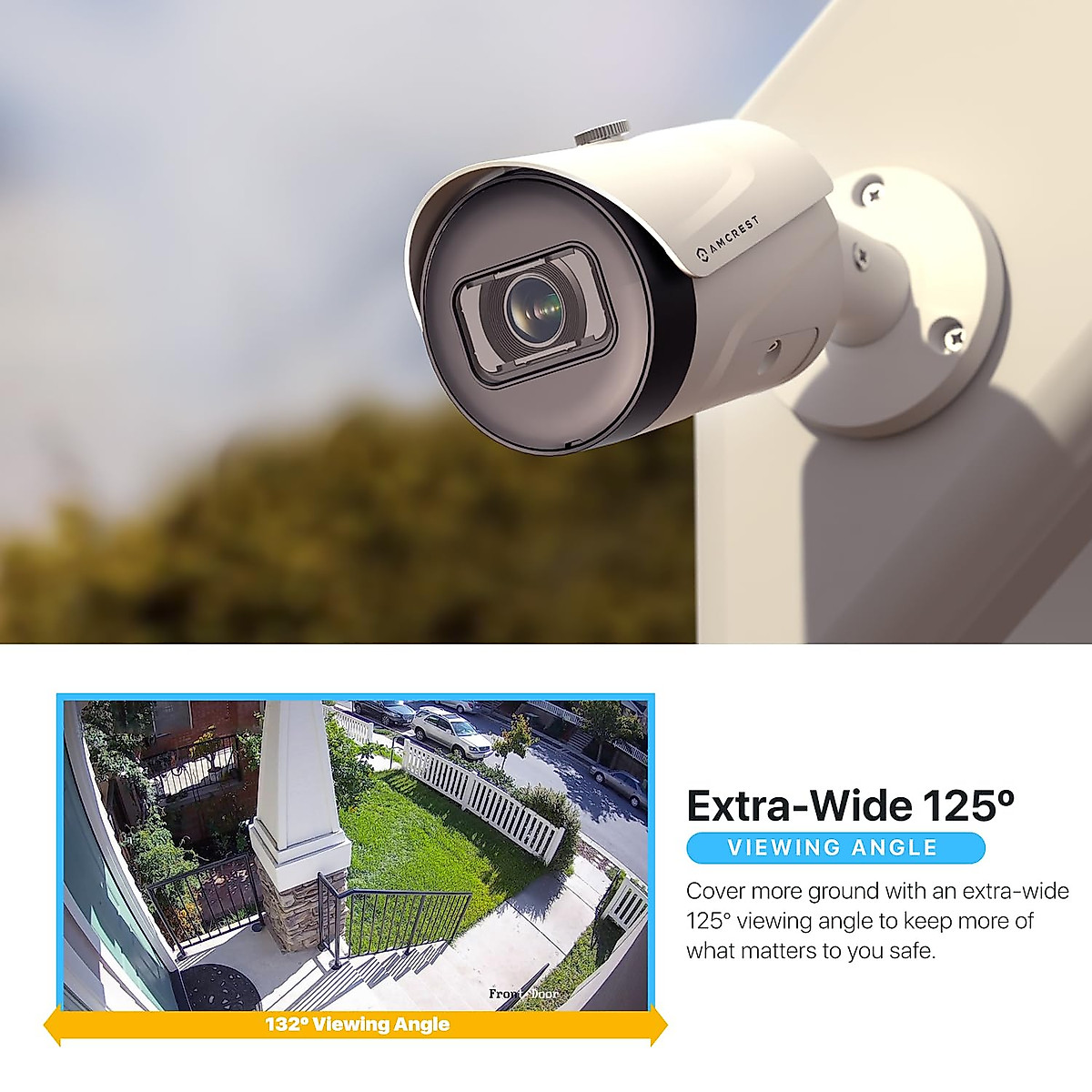 Amcrest 2-Pack UltraHD 4K (8MP) Bullet POE IP Camera, 3840x2160, 98ft NightVision, IP67 Weatherproof, 125° FOV, Supports up to 256GB MicroSD Recording, White (2PACK-IP8M-2496EW-AI-V3)