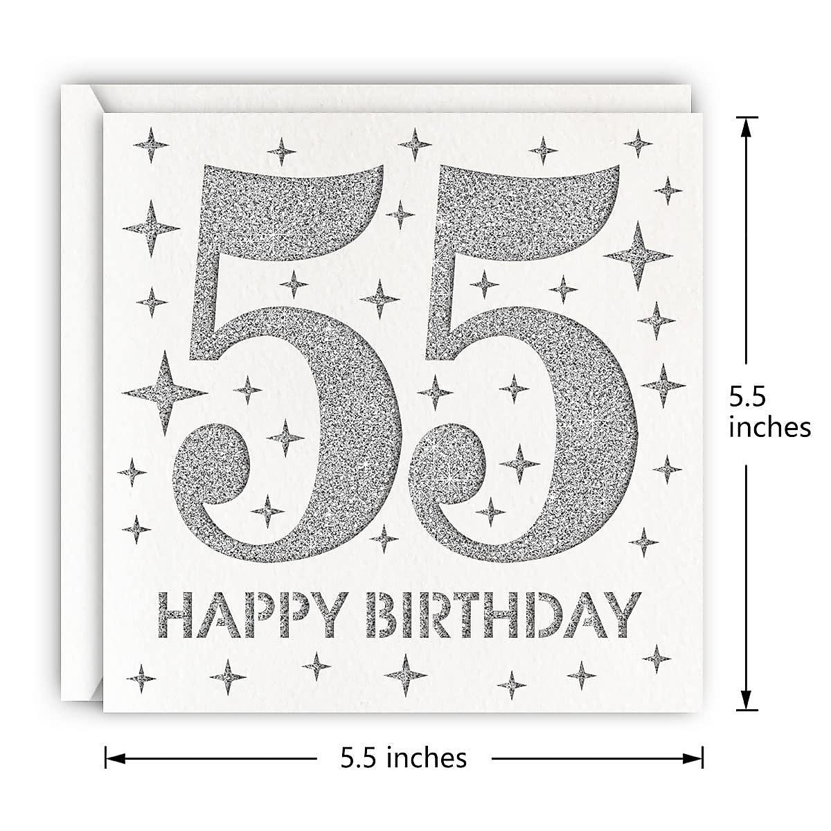 MAGJUCHE Silver 55th Birthday Card, Laser Cut Glitter Woman Man Age 55 Gift For Husband, Wife, Father