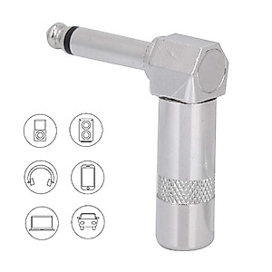 5pcs Right Angle Mono Phone Plug,90 Degree 6.35mm (1/4 Inch) L-Shape Guitar Audio Jack Connector Microphone Cable Terminal