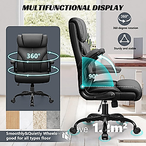 HeroSet Office Chair, Ergonomic Big and Tall Computer Desk Chairs, Executive Breathable Leather Chair with Adjustable High Back Flip-up Armrests, Lumbar Support Swivel PC Chair with Rocking Function