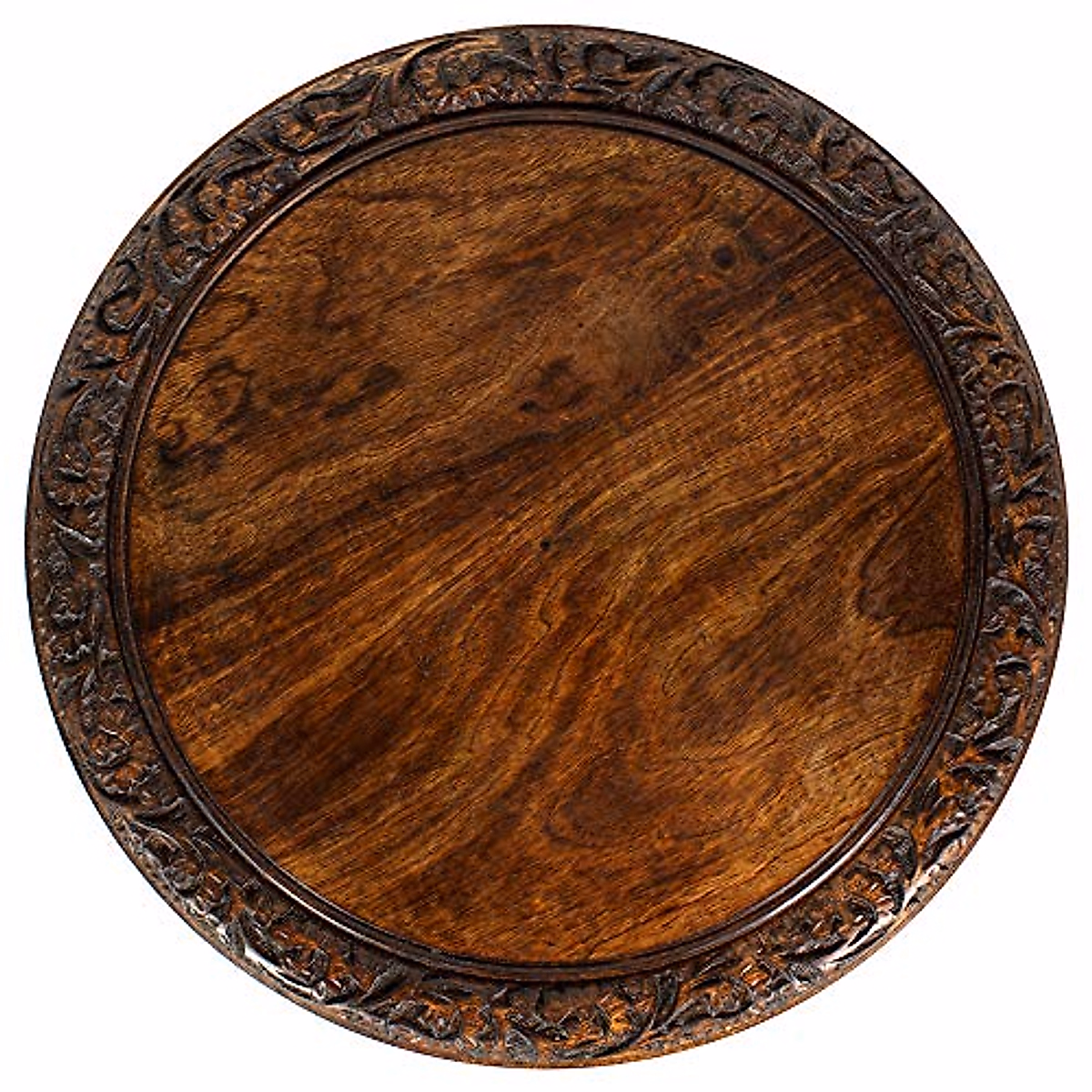 COTTON CRAFT Solid Wood Accent End Table - Hand Carved Vintage Boho Folding Side Table - Small Spaces Entryway Farmhouse Living Room Bedside - No Tools Assembly -18x18 Round - Jaipur Antique Brown