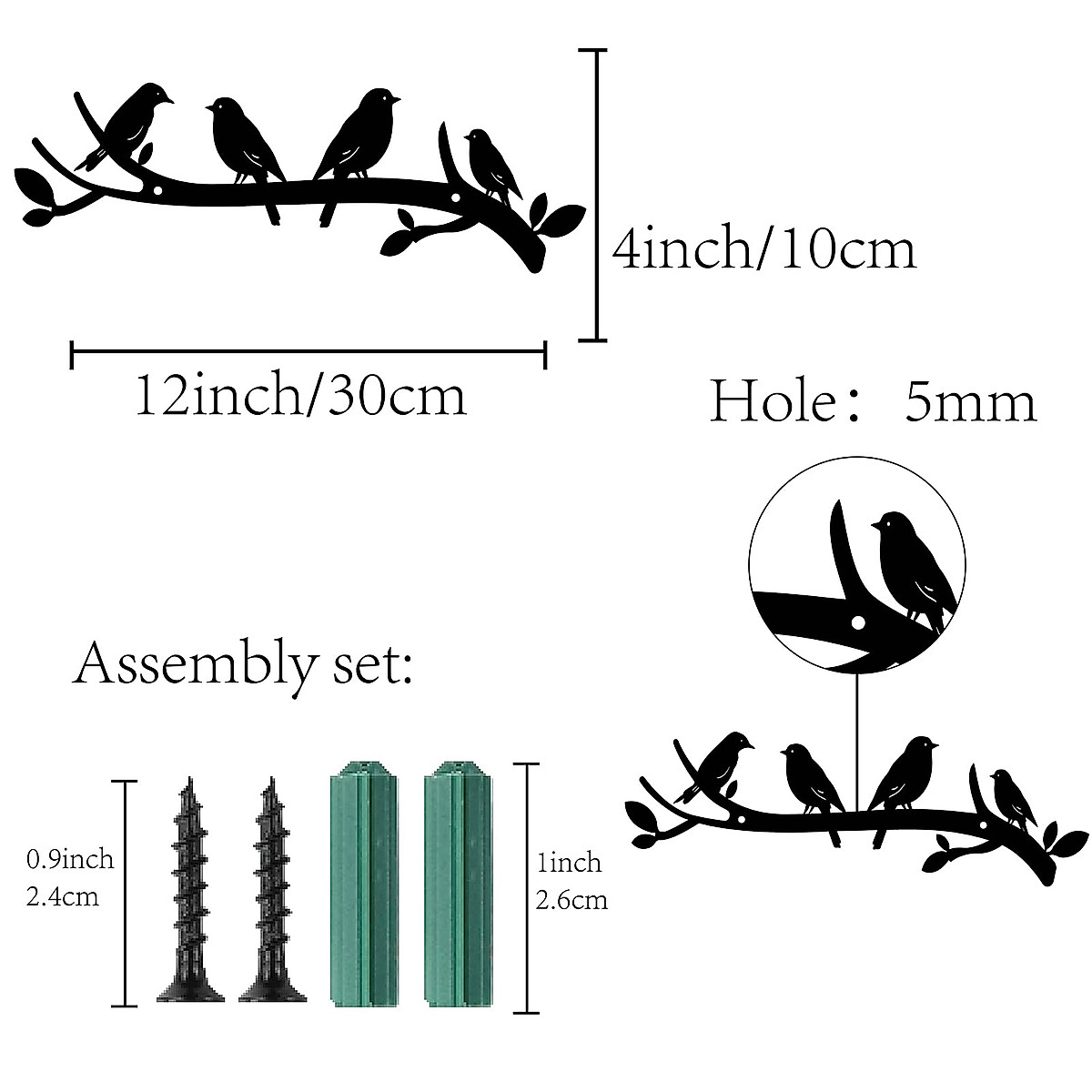 CREATCABIN Love Birds on a Branch Metal Wall Decor Tree Art Metal Bird Garden Wall Art Signs Black Hanging for Christmas Halloween Home Decoration Indoor Outdoor Garden Aesthetic Bedroom 12x4inch