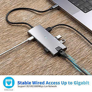 USB C Docking Station 10Gbps,USB 3.2 Gen 2 10Gbps Data Port,8 in 1 USB C Hub w/ 4K@60Hz HDMI,Gigabit Ethernet,PD 100W,USB-C 3.2 10Gbps Data,Dock for MacBook Pro/Air iPad Pro M2 M1,Surface Pro,XPS