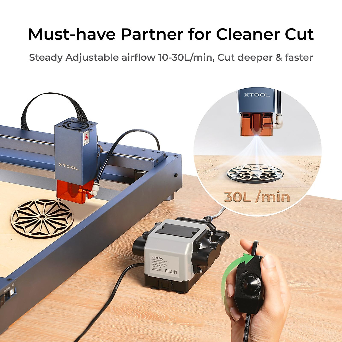 xTool Air Assist, Partner for xTool D1 and D1 Pro Laser Engraver, Air Assist for Laser Cutter, Laser Air Assist Laser Engraver for Wood and Metal, 30 L/min Air Output for Laser Air Assist