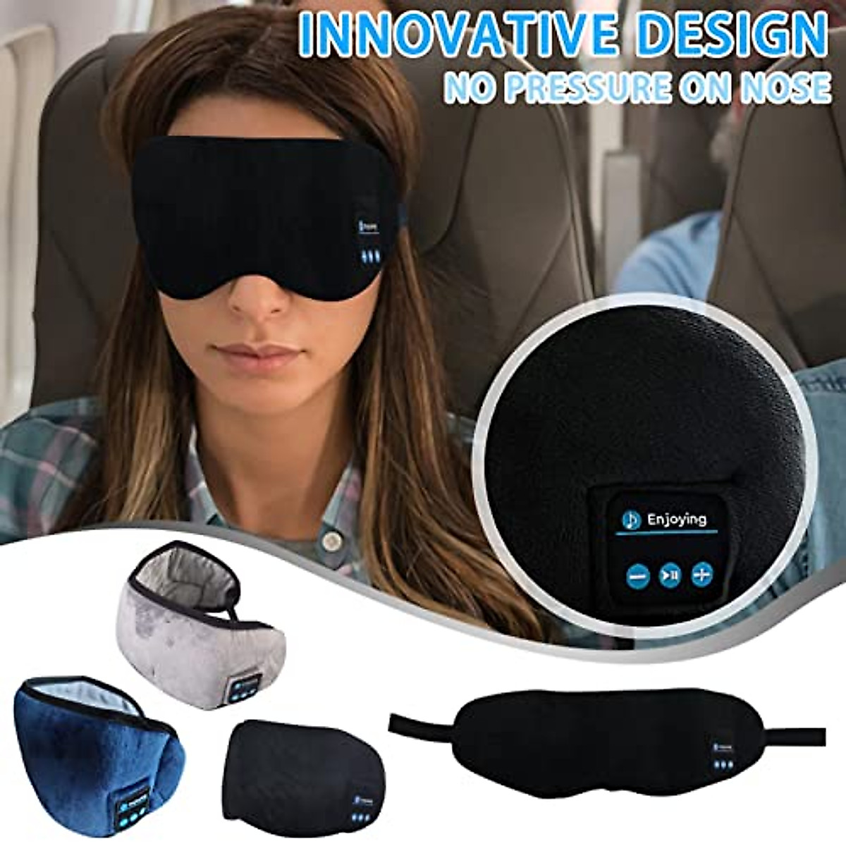 Bluetooth Shading Eye Mask Sleep Bluetooth Eye Mask Talking On The Phone Music Sleep Eye Mask 17.7x4.5in (Black)