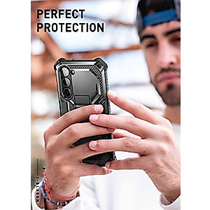 i-Blason Armorbox for Samsung Galaxy S23 Case with Built-in Screen Protector, [2 Front Frames] Full-Body Rugged Anti-Slip Bumper Case with Kickstand & Belt Clip Holster (Black)