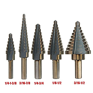 ArtisanShow 5PCS HSS Cobalt Step Drill Bit Set Multiple Hole 50 Sizes Cobalt Titanium Conical Cone Drill Hole Cutter Core Drill Bits with Aluminum Case