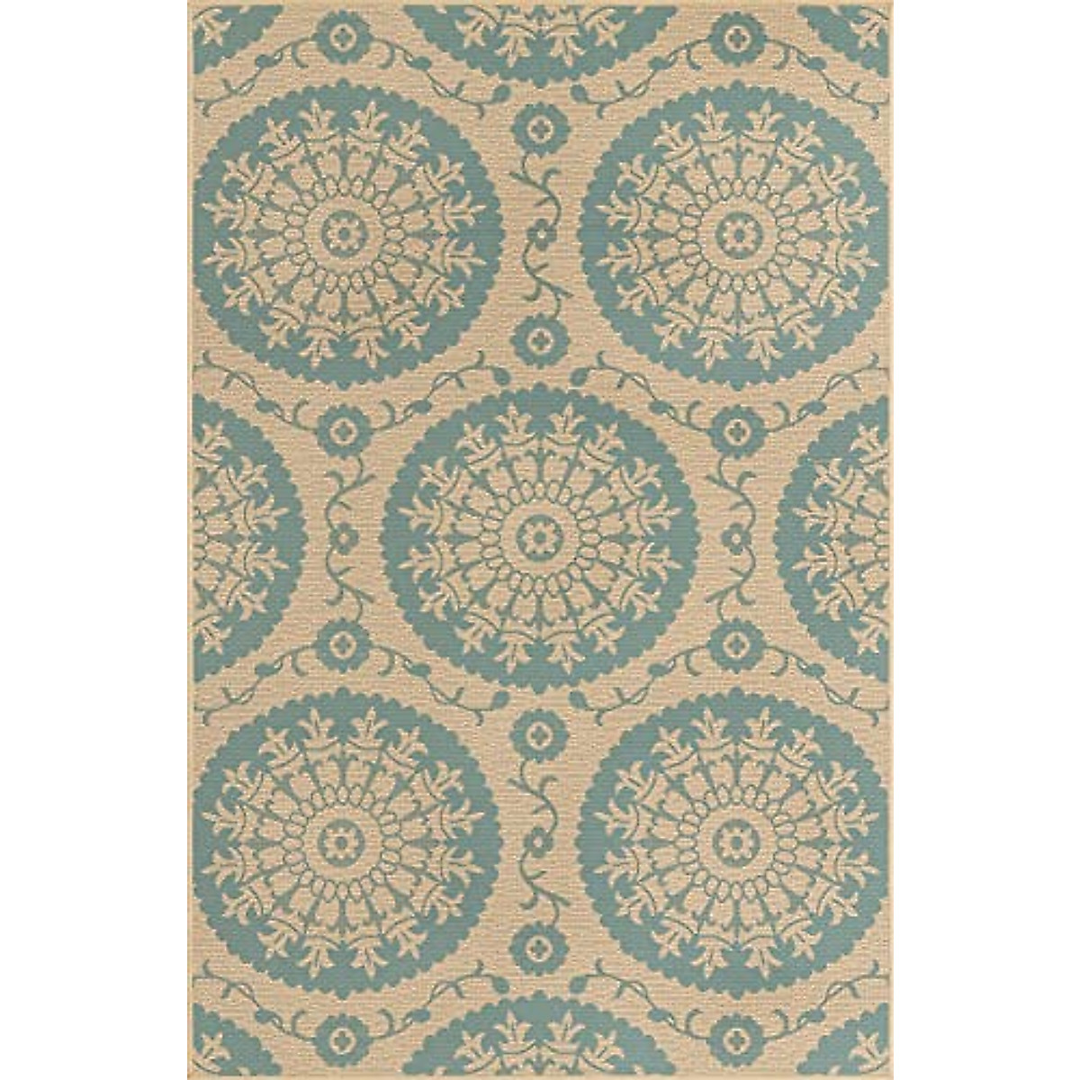 Unique Loom Outdoor Botanical Collection Area Rug - Medallion (5' 3" x 8' Rectangle, Aqua/ Beige)
