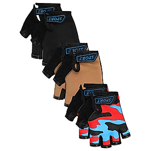 3 Pairs Kids Half Finger Gloves Sport Gloves Non-Slip Gel Gloves for Children Cycling Riding Biking (Classic,5-8 Years)