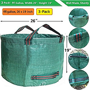 Standard 3-Pack 46 Gallon Yard Lawn Garden Bags (D26, H19 inch) with Garden Gloves, Camping Waste Bag,Recycling Bag,Laundry Bag,Debris Bag,Yard Waste Bag,Grass Clipping Bag,Weed Bag,Leaf Bag 4 Handles