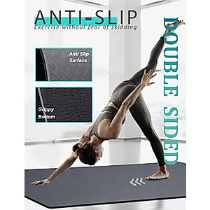 Yoga Mat Double-Sided Non Slip, 72'' x 32'' x 7mm - Extra Wide & Thick Yoga Mat with Strap, Ideal for Men Women Kids, Professional TPE Yoga Mats for Home Workout, Pilates and Floor Exercises