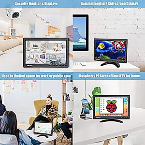 Haiway 10.1 inch Security Monitor, 1366x768 Resolution Small HDMI Monitor Small Portable Monitor with Remote Control with Built-in Dual Speakers HDMI VGA BNC USB Input for Gaming CCTV Raspberry Pi PC