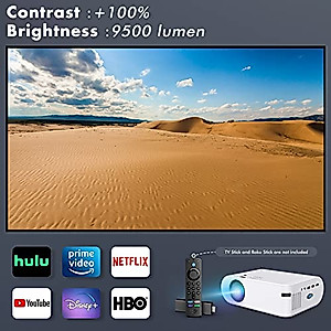 Mini Projector, CINOP Video Projector Native 1080P Projector 4K HD Movie Portable Projector 9500L Home TV Projector LED Outdoor Projector Compatible with iPhone TV Stick Laptop HDMI USB VGA AV