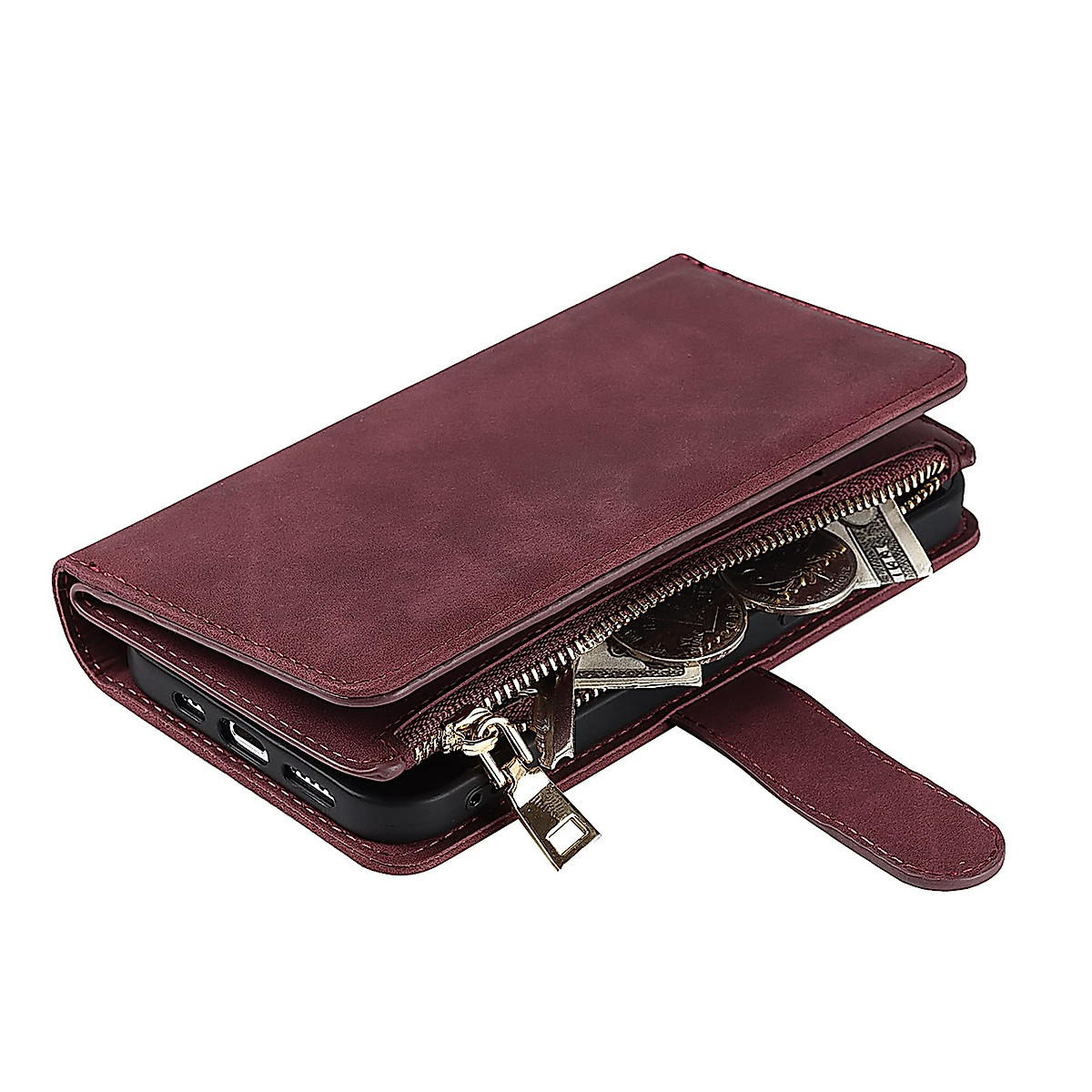 Jaorty for iPhone 14 Pro Max Phone Wallet Case for Women with Credit Card Holder,for iPhone 14 Pro Max Crossbody Case with Strap Lanyard, Zipper Pocket PU Leather Cases,6.7 Inch,Burgundy