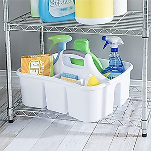 Sterilite Versatile Multi Use Large Home Divided Plastic Storage Tote Caddy with 4 Compartments and Carry Handle for Bathrooms, Dorms, White (6 Pack)