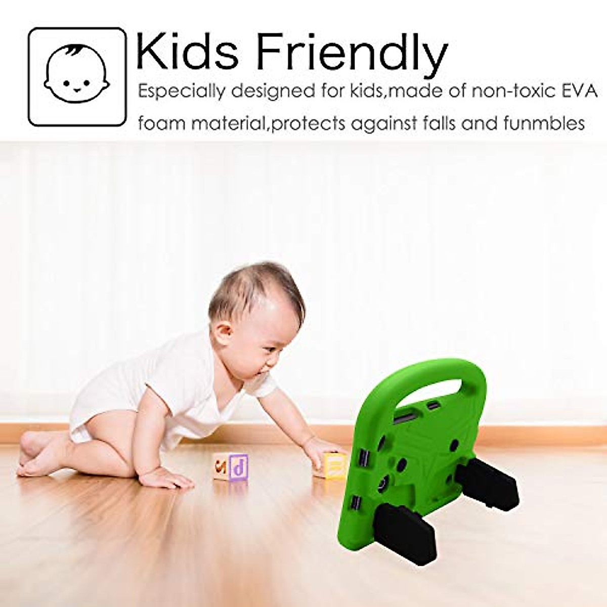 UGOcase 8 inch Kids Case for Samsung Galaxy Tab E 8.0 SM-T375/T377 & Tab A 8.0 2017 SM-T380/T385 & Tab A 8.0 2018 SM-T387 & Tab 4 8.0 SM-T330, Shockproof Handle Stand Child EVA Foam Case Cover, Green