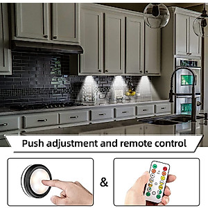 HOLKPOILOT Battery-Operated Night Lights Puck Lights with Control,Under Cabinet Lighting,Under Counter Light Battery Operated, Closet Light, Battery Led Lights(6Pack with 18Batteries)