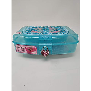 Hot Focus Art Box W/Compartments with Pad Locks and Keys – Mermaid Twins Girls School Pencil Case Box Includes Neon Gel Pen, Notepad and Stickers, Aqua, Blue, Silver, red, Purple, Pink (426 MM)