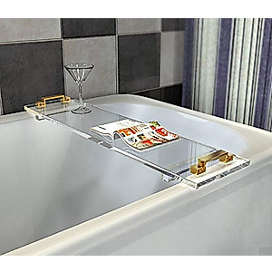 Acrylic Bathtub Tray Caddy with Metal Handles, Lucite Clear Bathroom Tray Rack