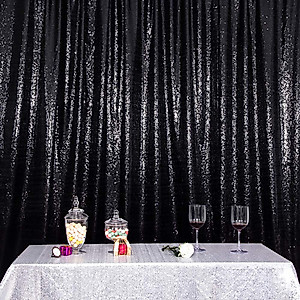 SquarePie Sequin Backdrop Not See Through Thick Stain Background Glitter Curtain Party 8FT x 8FT Black