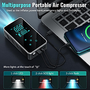 Tire Inflator Portable Air Compressor-Air Pump for Car-18000mAh Electric Air Compressor-Portable Air Pump Cordless-150 PSI Tire Pump with Touch Screen/Gauge/Light for Motorcycle, Bike, Ball(Black).