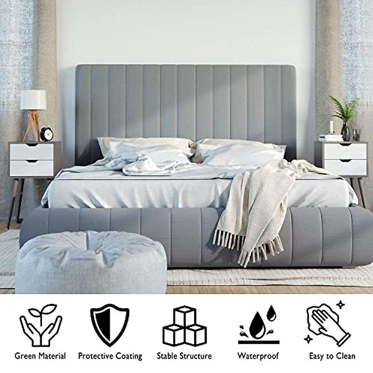 JAXPETY Nightstands Set of 2, Night Stand with Drawers, Bedside Tables with Solid Wood Legs and Large Storage Space, End Table, Side Table, for Bedroom, Light Grey