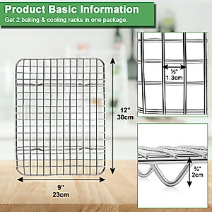 Homikit 2 Pack Wire Baking Rack, Stainless Steel 12" x 9" Bake Grill Rack for Cooking Roasting Grilling, Mesh Cooling Rack for Cookie Cake Bacon Meat Resting, Oven & Dishwasher Safe