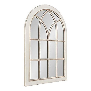 Kate and Laurel NIkoletta Large Classic Wood Windowpane Arch Mirror, 31x44, Distressed Coastal White