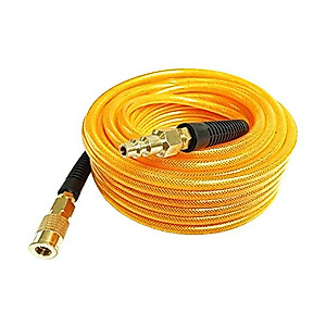 SANFU (PU) Polyurethane Reinforced 1/4”ID(6.3 x 9.8mm) x 100ft, Air Hose with 1/4-Inch Swivel Solid Brass Quick Coupler and Plug, Transparent Orange(100’)