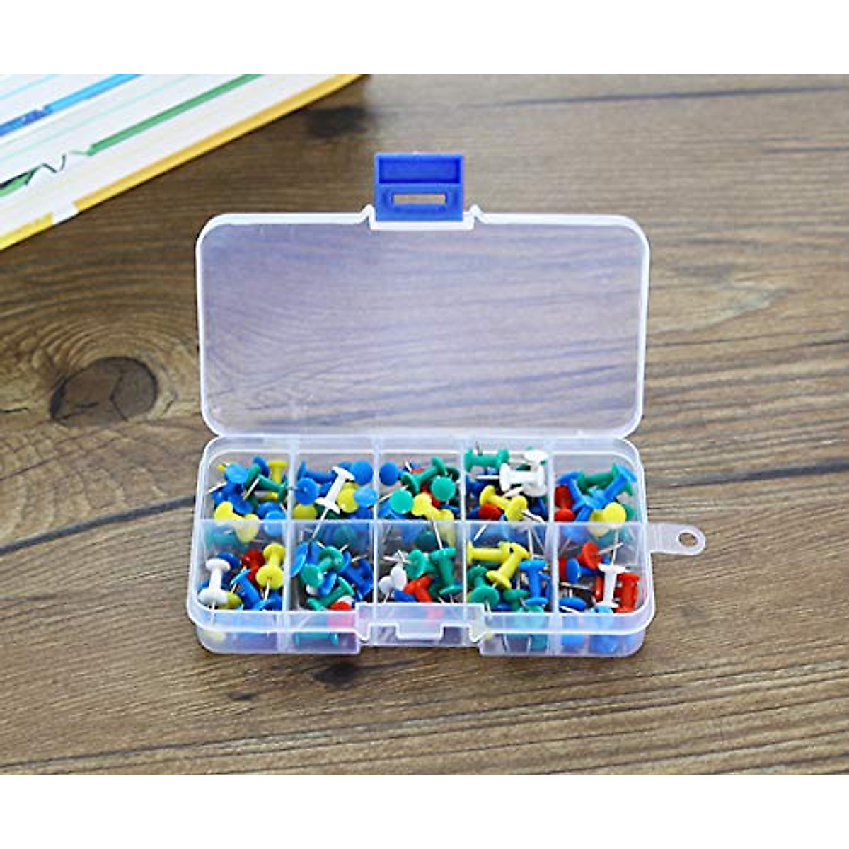 Arinasowa Blue Button Clear Plastic Jewelry Box Organizer Storage 10 Grids