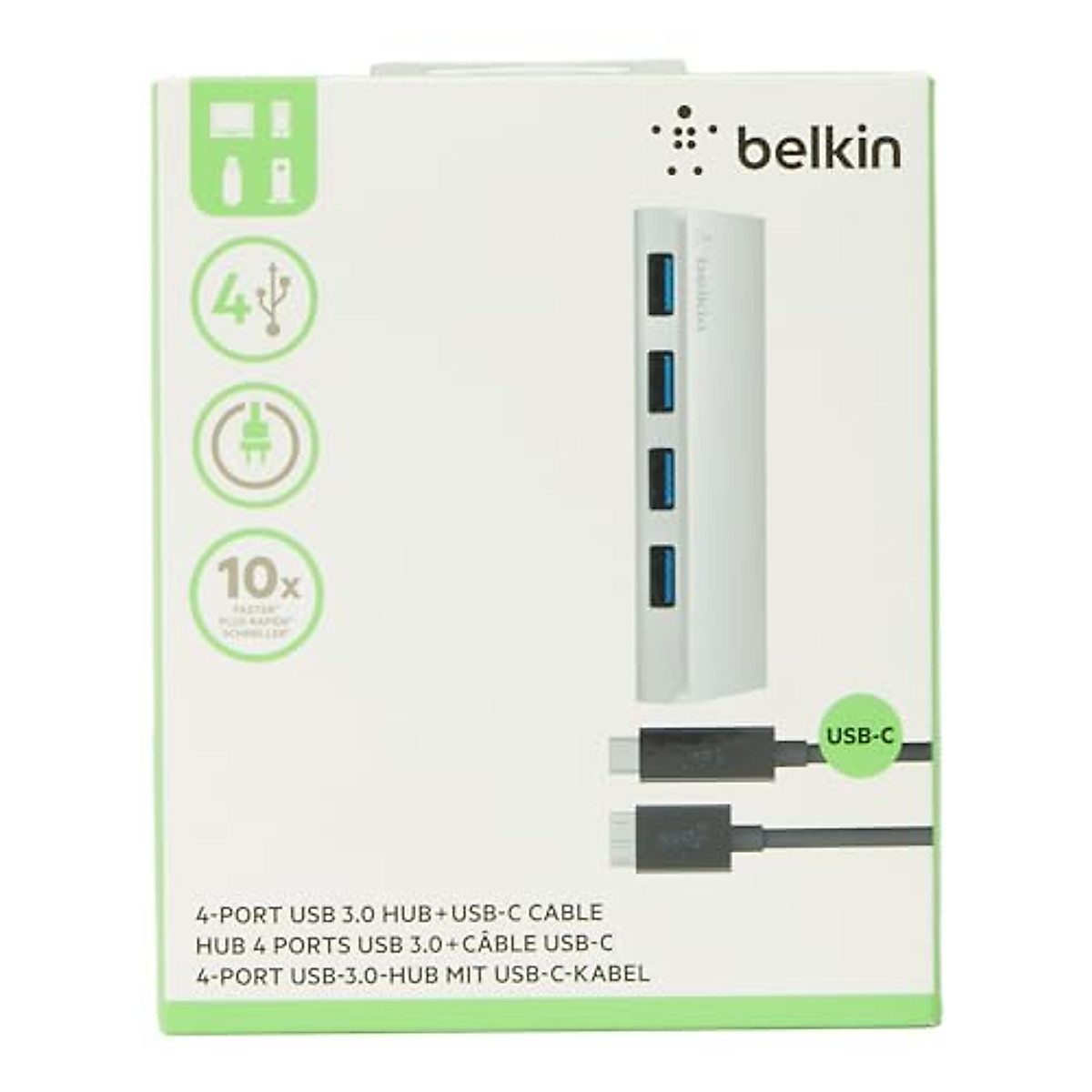 Belkin 4-Port USB-C Hub with Cable - Black (F4U088VF)