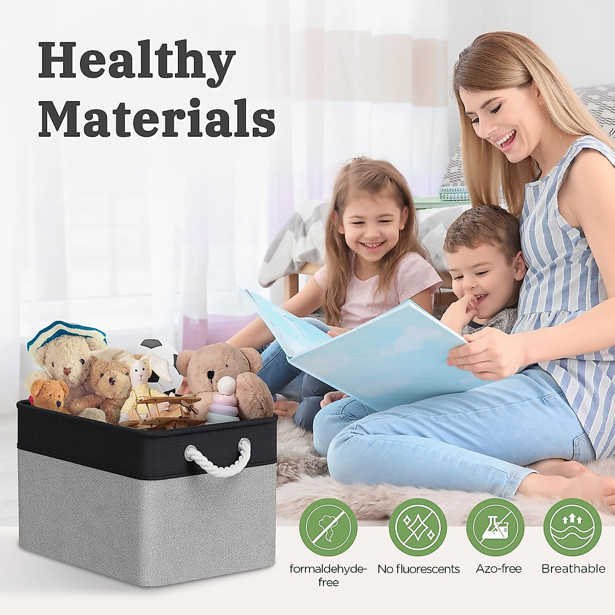 KITCSTI Fabric Storage Baskets for Shelves | Closet Storage Bins | Linen Cloth Baskets with Handle for Organizing