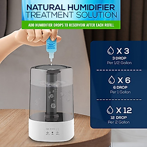 Humidifier Drops - Natural Food Grade Concentrate, Formula Prevents Slimy Buildup on Surfaces, Reduces Scaling - Cleans & Deodorizes Water Inside All Humidifier Models, 100+ Day Supply, Made in USA