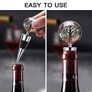 Soleebee 3 Pack Decorative Wine Stoppers, Wine Bottle Stopper with Beautiful Art Glass, Reusable Beverage Bottle Stoppers for Bar, Gifts, Holiday Party, Kitchen Decor (Tree of Life)