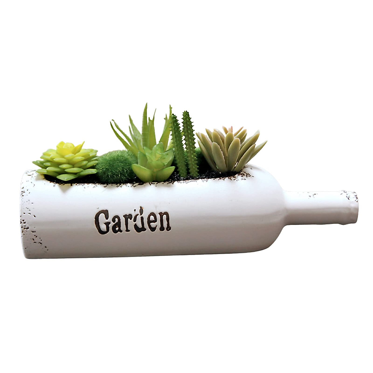 Hisow Artificial Potted Plants, 9.8" Succulent Plants Artificial in Ceramic Wine Bottle, Small Artificial Plants for Home, Garden, Outdoor, Tabletop, Centerpieces Indoor Plants Décor (Bushes)