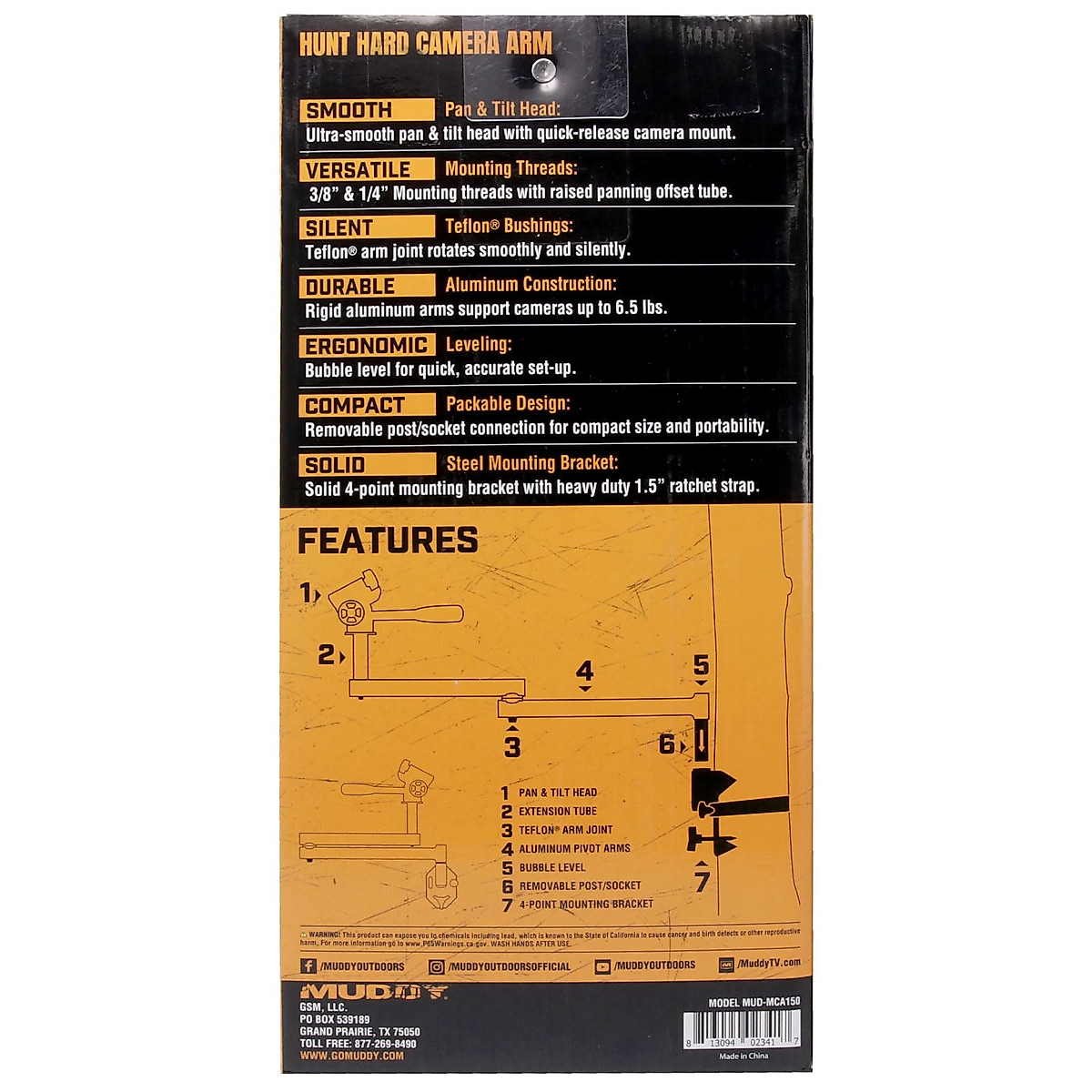 MUDDY Hunt Hard Compact Durable Aluminum Lightweight Ergonomic Portable Easy-to-Install Silent Outdoor Camera Arm | 24" Reach with Over 5 Points of Adjustment