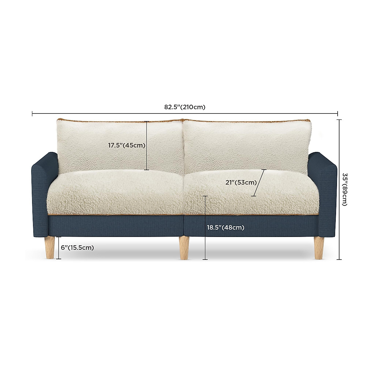 Woyomeub Couches for Living Room 82.5" Oversized 3 Seater Loveseat Sofa Teddy Fleece Fabric Sleeper Sofas