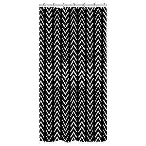 Riyidecor Black Stall Small Boho Shower Curtain for Bathroom Half Size 36x72 Inch Geometric Chevron Striped Herringbone Single Narrow Tiny Walkin Rv Dorm Decor Fabric Bathroom Set Polyester Waterproof