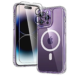 TAURI 5 in 1 Magnetic for iPhone 14 Pro Case, [Designed for Magsafe] with 2X Screen Protectors +2X Camera Lens Protectors, [Not-Yellowing] Shockproof Slim Phone Case for iPhone 14 Pro, Clear
