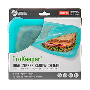 ProKeeper Dual-Zipper 100% Silicone Sandwich Bag, Teal - Reusable and Durable Food Storage Bag
