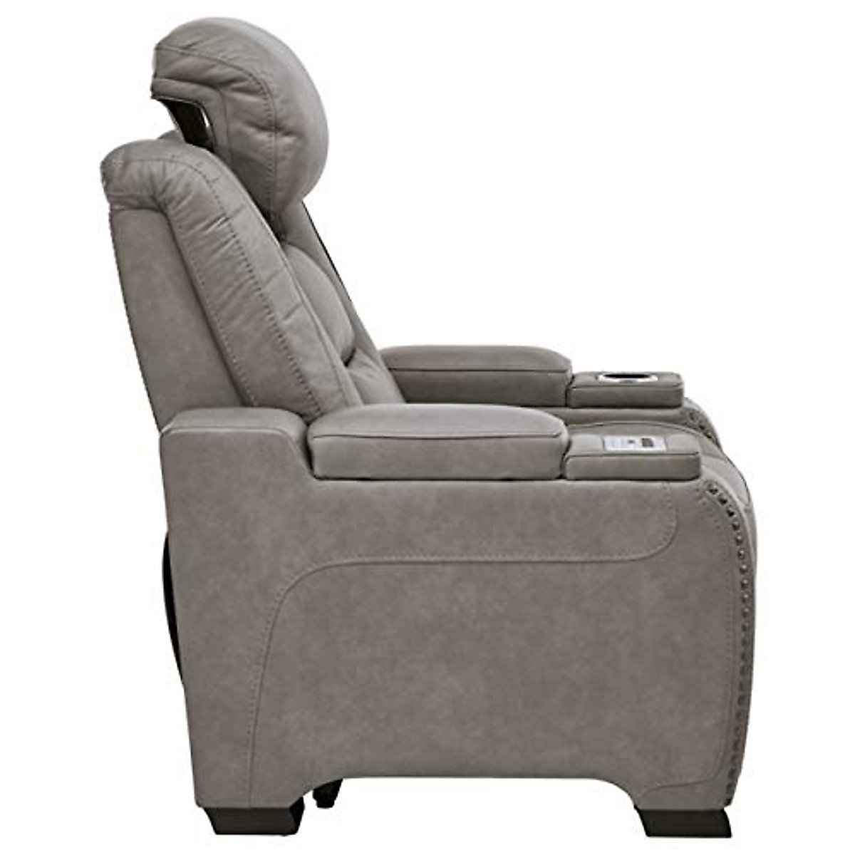 Signature Design by Ashley The Man-Den Leather Power Recliner with Adjustable Headrest & Wireless Charging, Gray