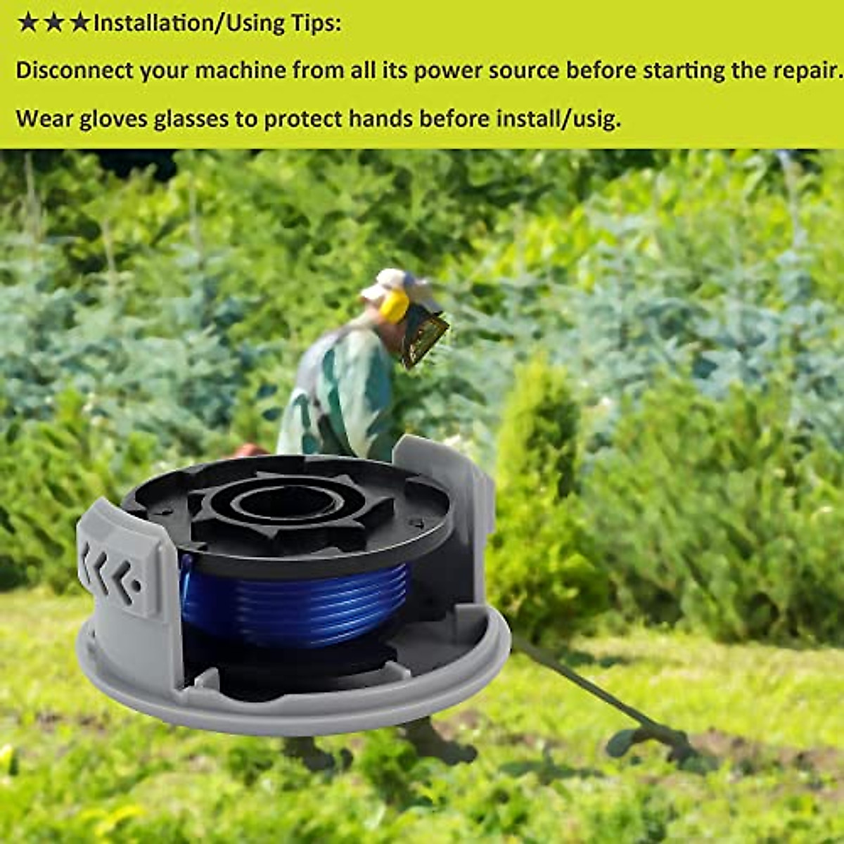 0.065" Spool Replacement fit for Ryobi AC14RL3A with 522994001 Weed Eater Spool Cap Cover fit for Ryobi One 18V, 24V, 40V Cordless Trimmers(9 Spool + 2 Cap)