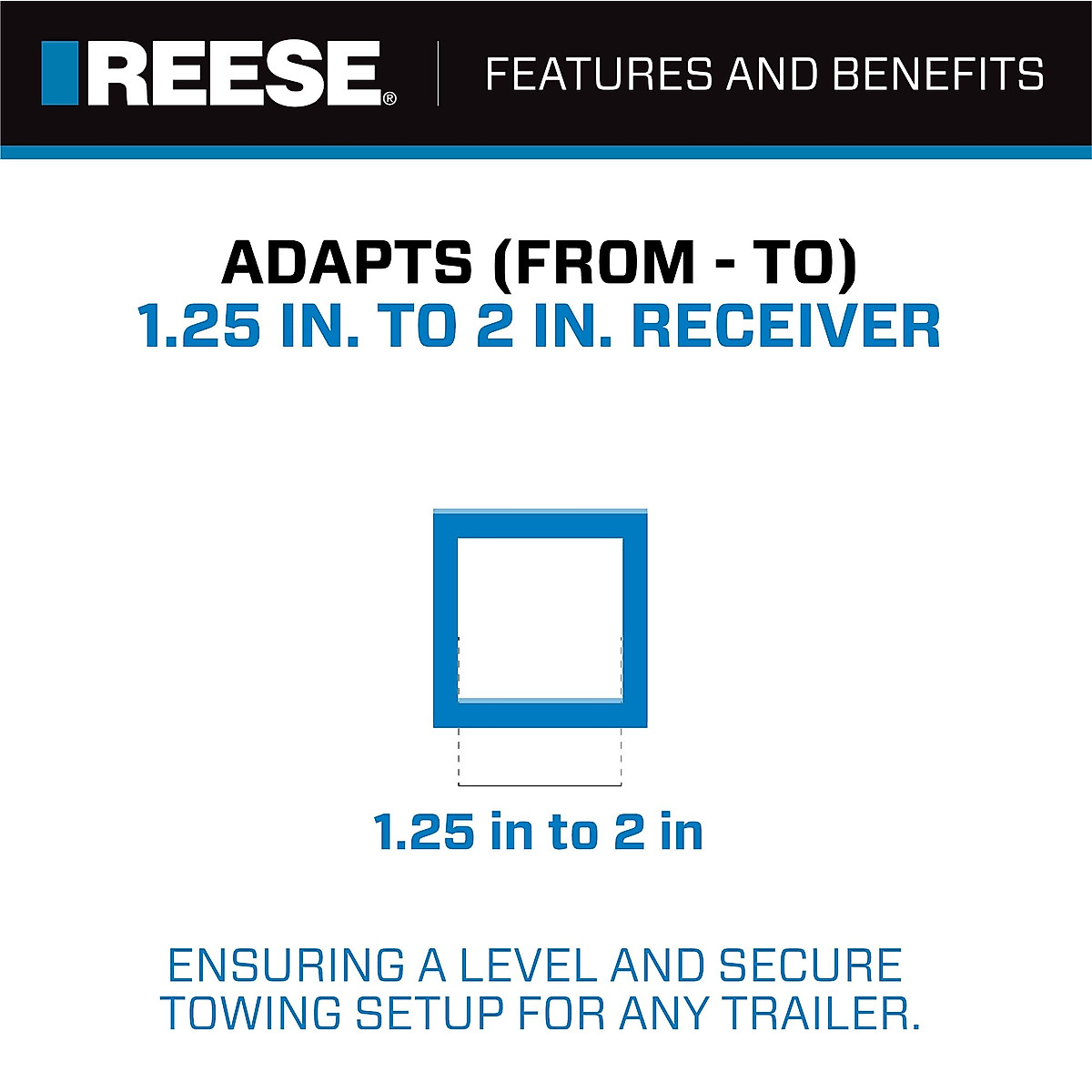 Reese Towpower 7020500 1-1/4" to 2" Receiver Adapter - 6" Long , Black