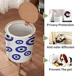 Small Trash Can with Lid for Bathroom Kitchen Office Diaper Blue Turkish evil eye seamless Greek evil eye Symbol protection Turkey Bedroom Garbage Trash Bin Dog Proof Waste Basket Cute Decorative
