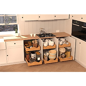 OCG 2 Tier Pull Out Cabinet Organizer (20" W x 21" D), Heavy-Duty Slide out Wood Drawer Shelf, Pull Out Drawer for Cabinets, Base Cabinet Organization for Kitchen, Pantry, Bathroom